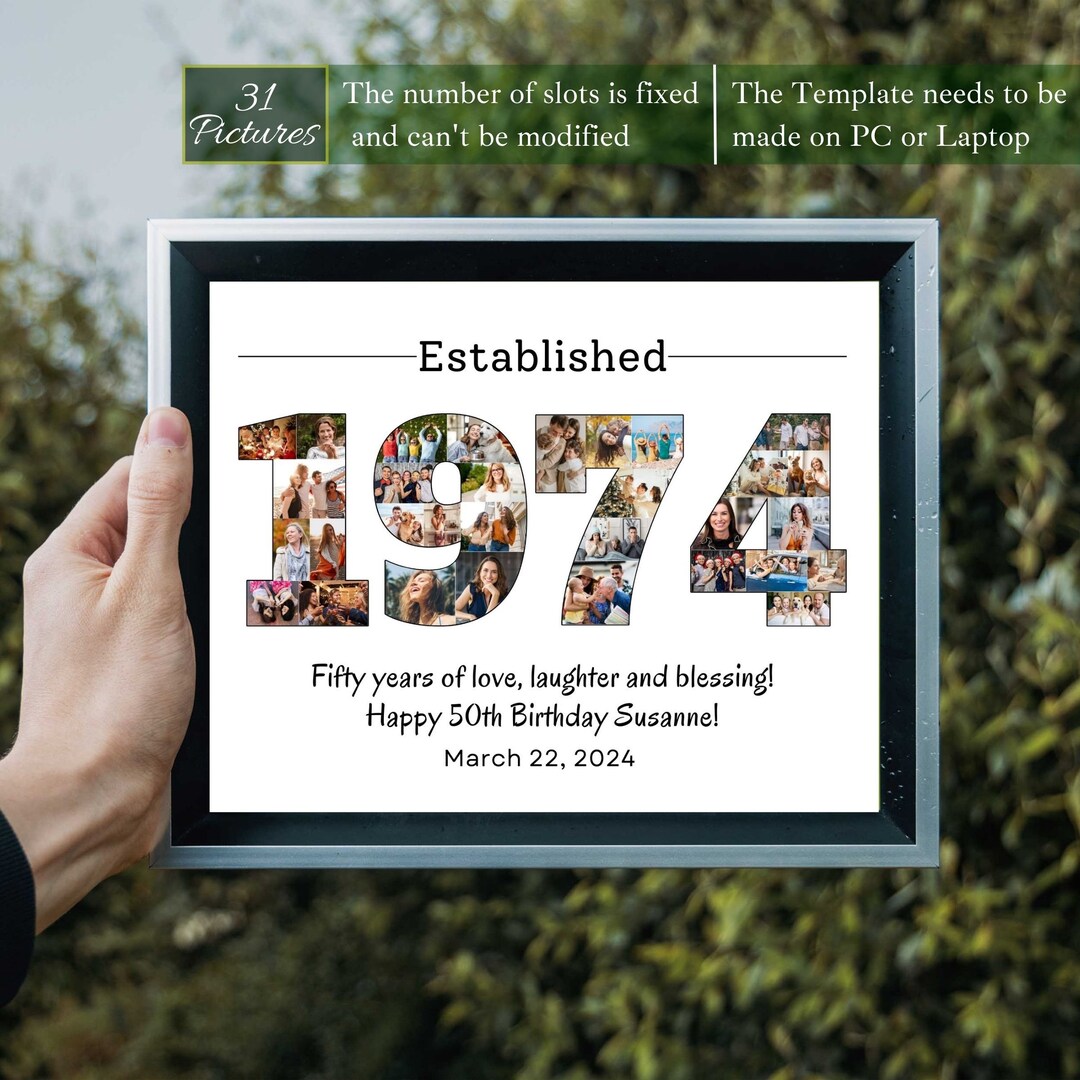 Custom 1974 Birthday Photo Collage Personalized 50th Picture Collage ...