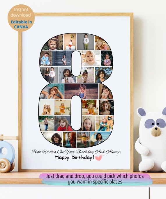 Custom 8th Birthday Photo Collage Personalized 8th Picture - Etsy