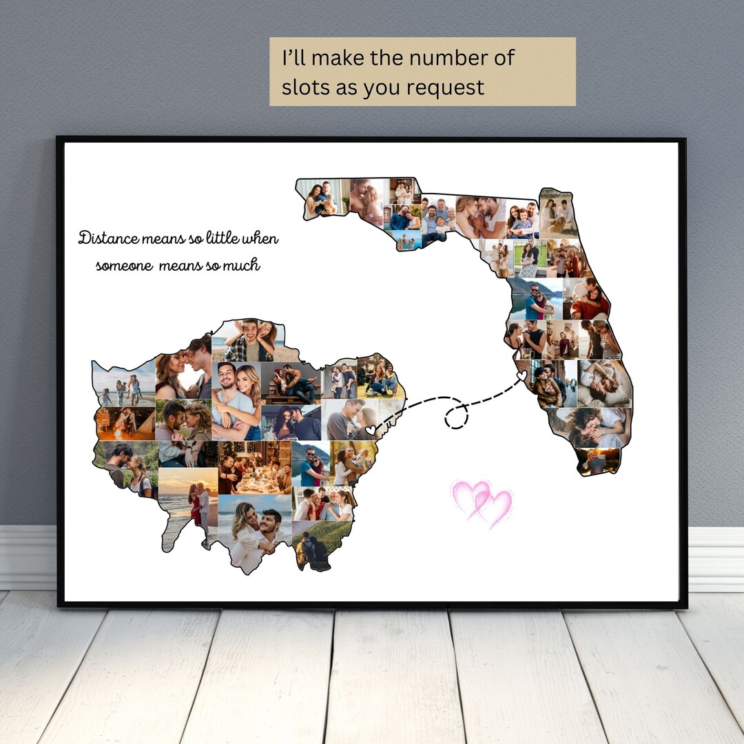 Custom Map Photo Collage Template Personalized Long Distance Gift for ...