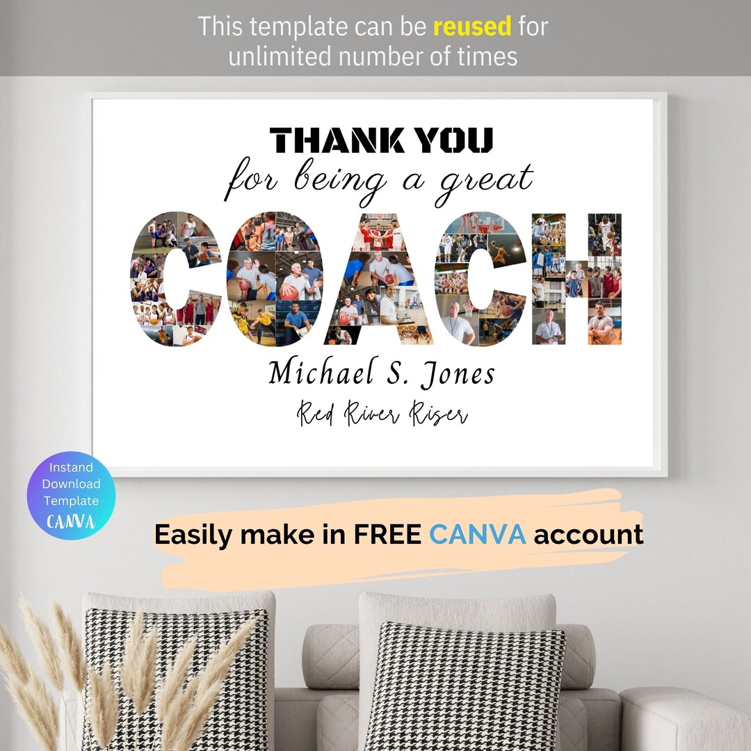 Personalized Thank You Coach Photo Collage Template Printable Photo ...