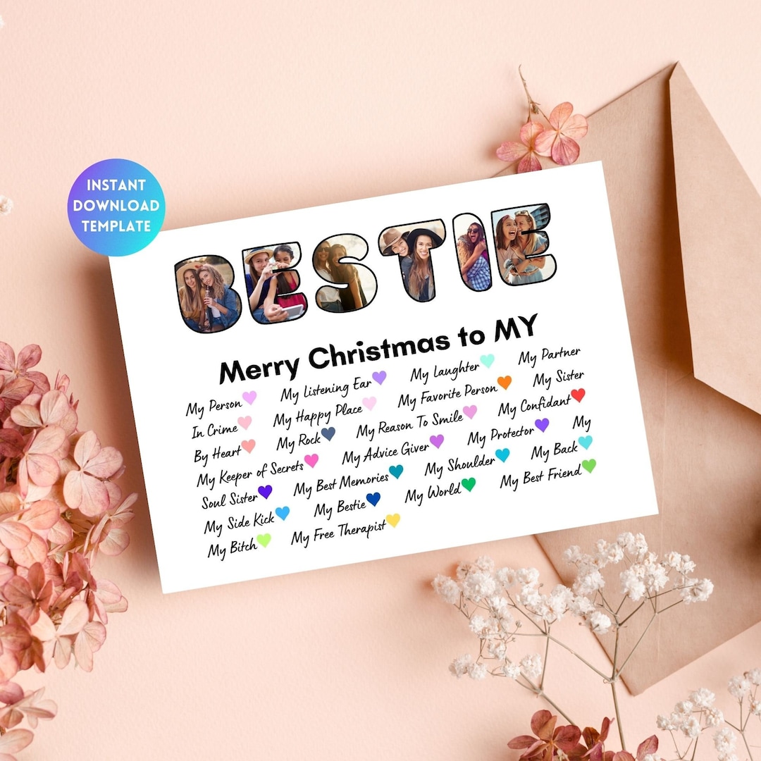 Printable BESTIE Christmas Card Template Personalized Photo Greeting ...