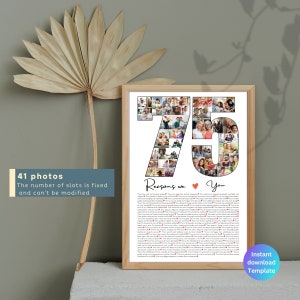 75 Reasons We Love You Editable Template 75th Birthday Gift for ...