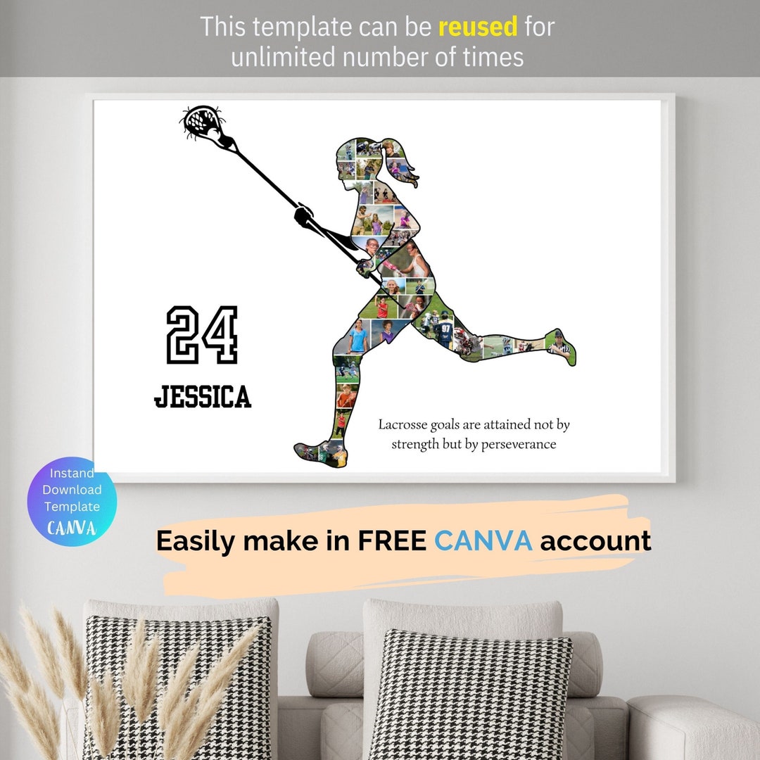 Custom Woman Lacrosse Player Collage Template Printable Lacrosse Photo ...