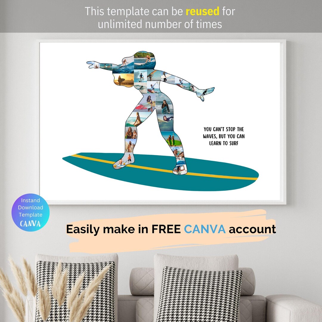 Custom Surfing Photo Collage Template Personalized Gift for Surfing ...