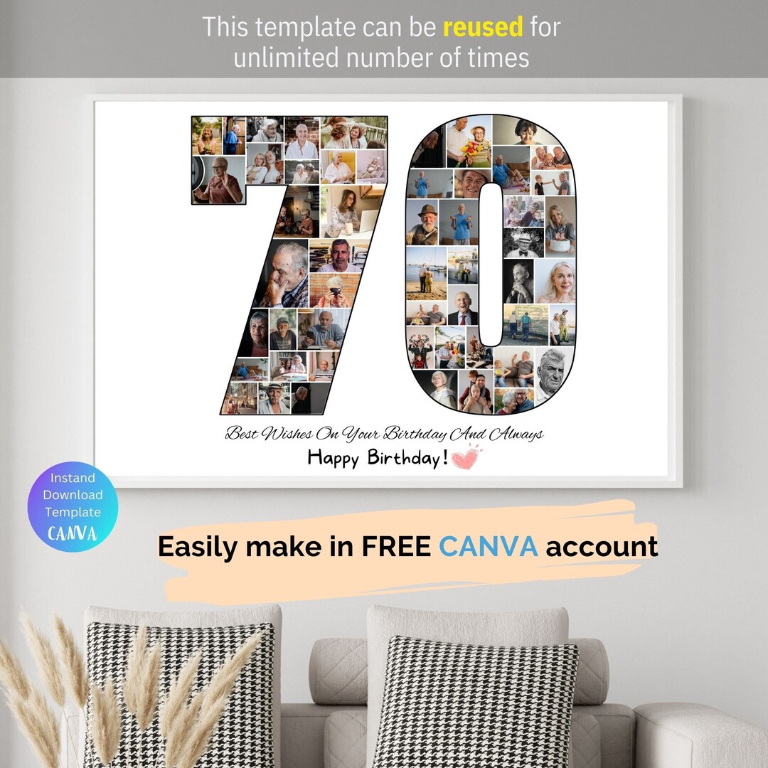 Custom 70th Birthday Photo Collage Template Personalized Gift for ...