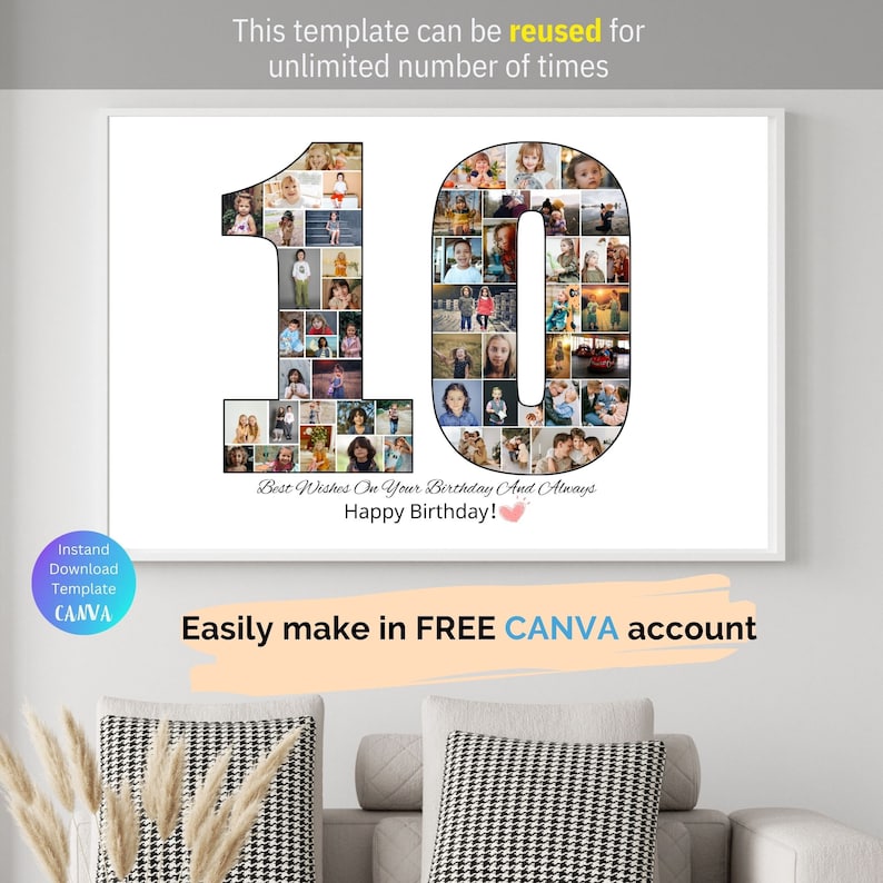 Custom 10th Birthday Photo Collage Template Personalized 10th - Etsy