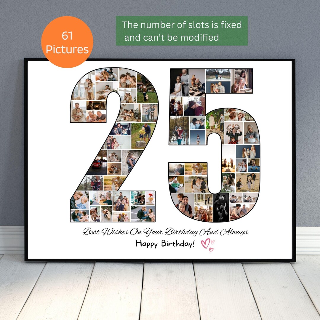 Custom 25th Birthday Photo Collage, Personalized 25th Picture Collage ...