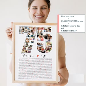 75 Reasons We Love You Editable Template 75th Birthday Gift for ...
