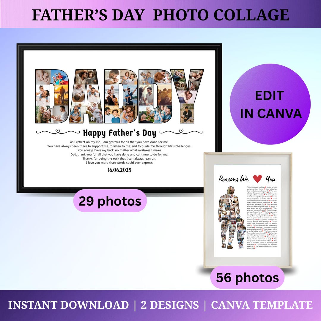 Custom DADDY Photo Collage Template Personalized Gift for Father's Day ...