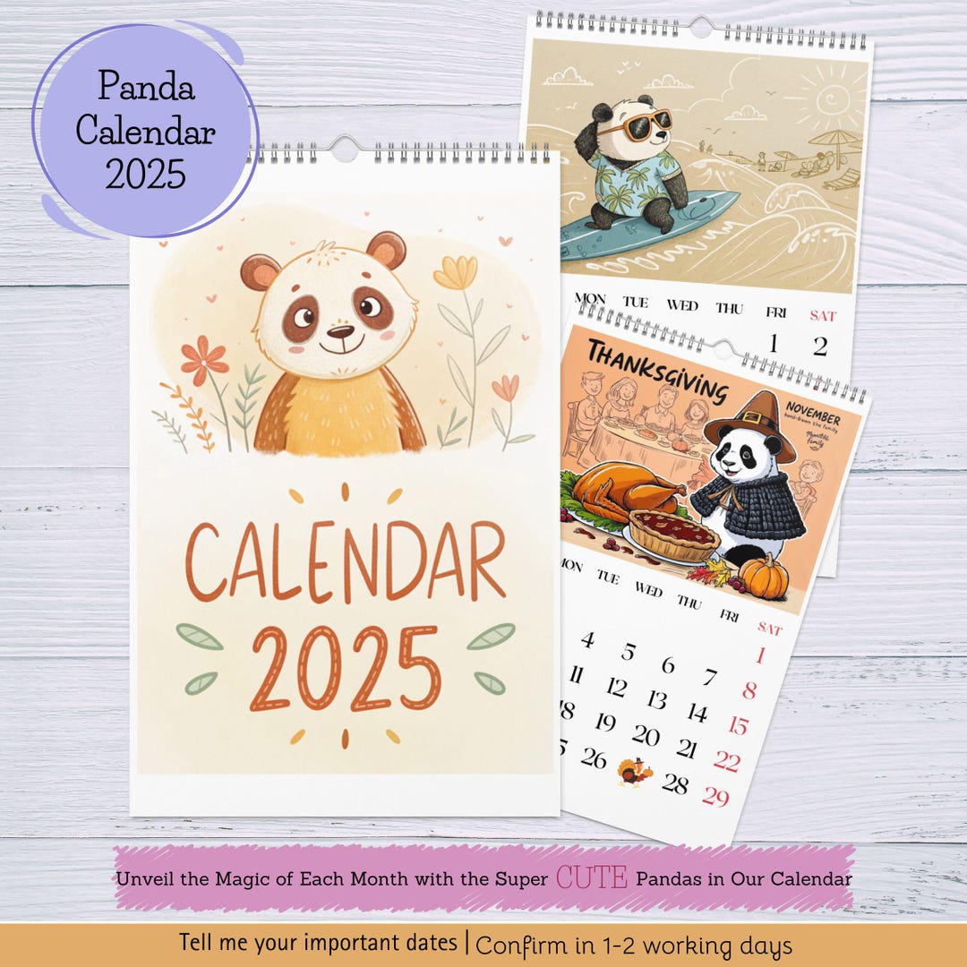 Panda Calendar 2025 Personalized Date Cute Panda Family Monthly ...