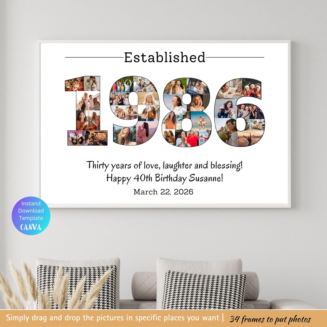 Custom 1986 Birthday Photo Collage Personalized Gift Born in 1986 ...