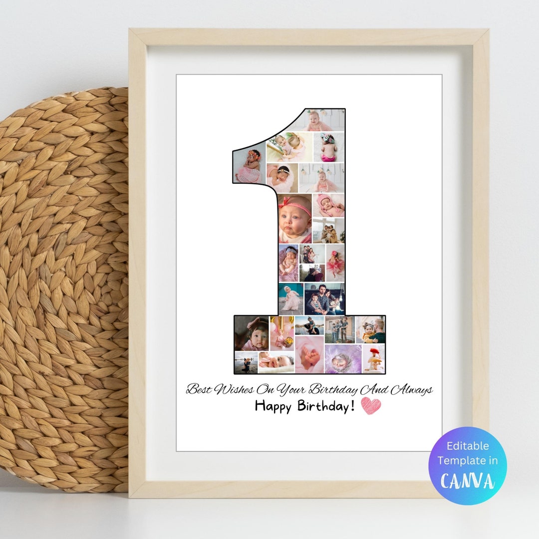 Custom 1st Birthday Photo Collage Personalized 1st Collage Template First Birthday Gift First ...