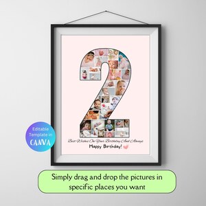 Custom 2nd Birthday Photo Collage Template Personalized Number 2 ...
