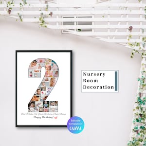 Custom 2nd Birthday Photo Collage Template Personalized Number 2 ...