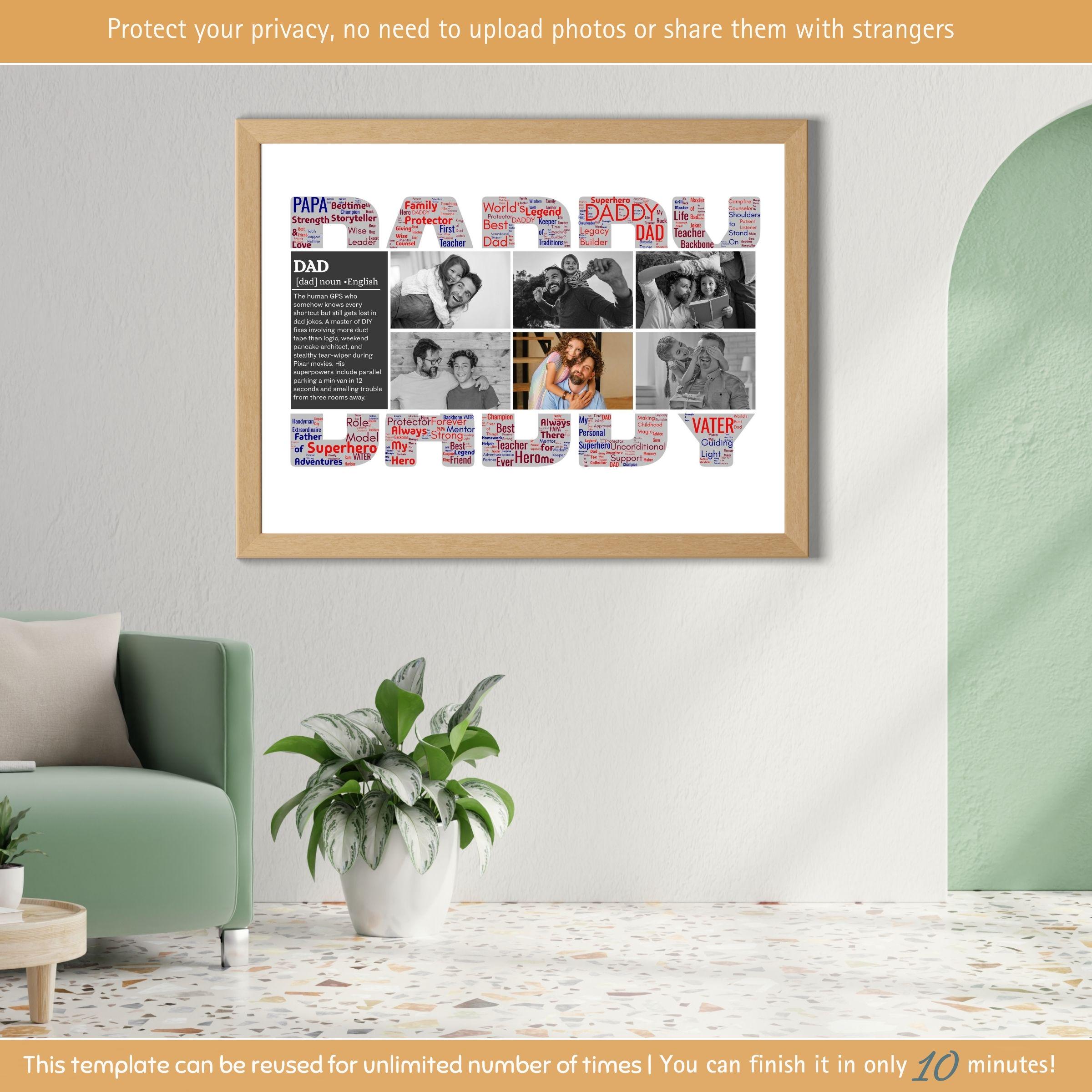 Custom DADDY Photo Collage Template Word Cloud Gift Printable for Dad ...