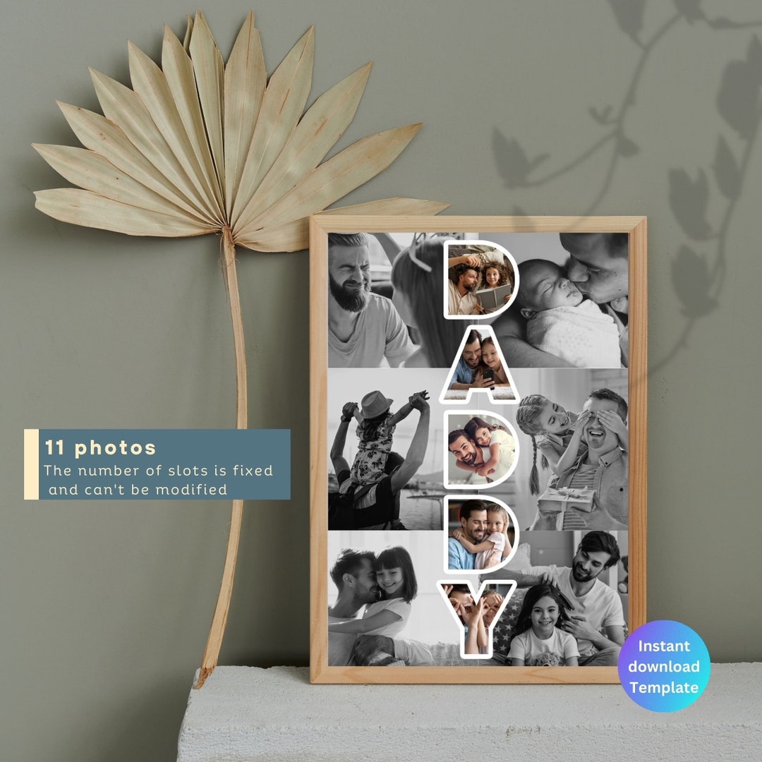 Custom DADDY Photo Collage Template Personalized Father's Day Printable Gift for DAD Picture ...