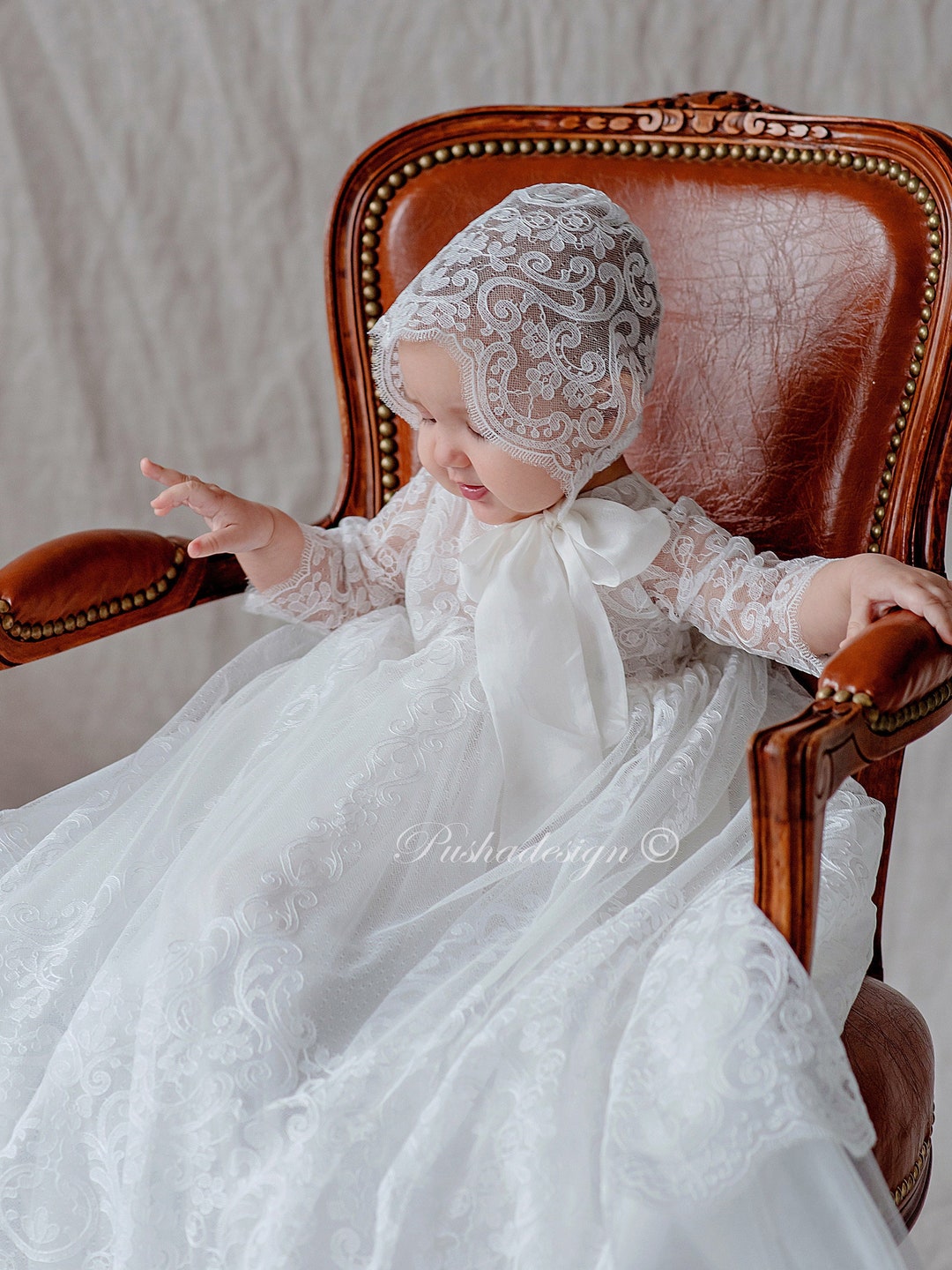 Lace Bonnet 'sophia' Light Ivory Color Bonnet for Baptism Flower Girl ...