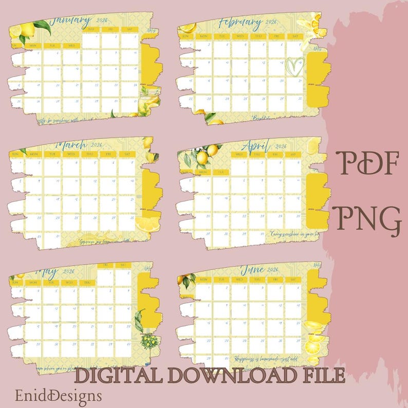 Lemon 2026 Calendar: Printable Home Office Decor (digital Download ...