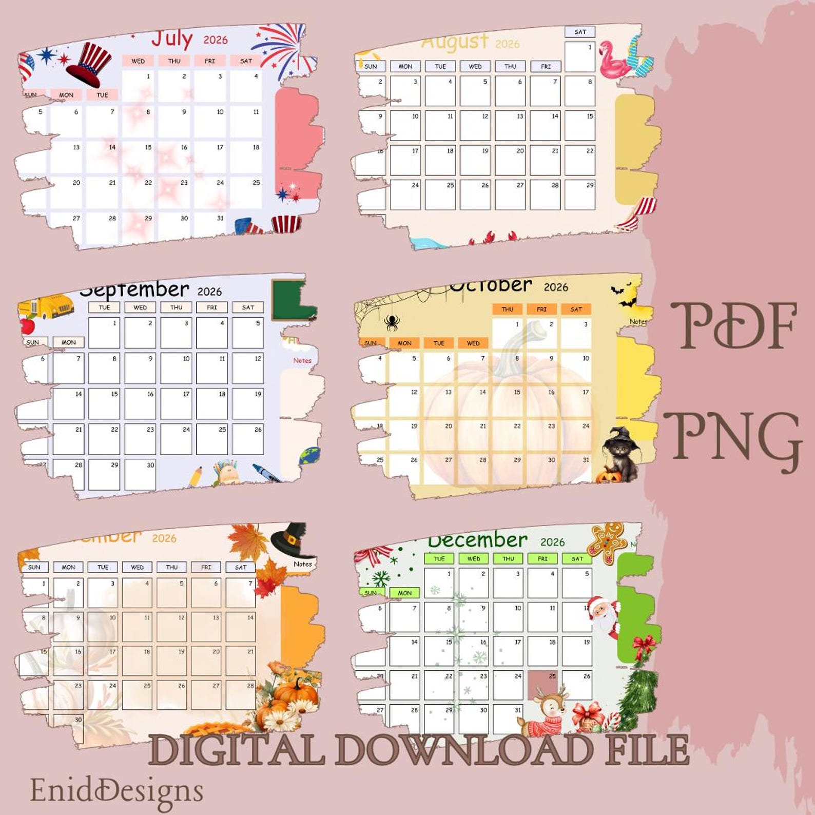 Whimsical 2026 Monthly Calendar | Printable & Editable Digital Download ...