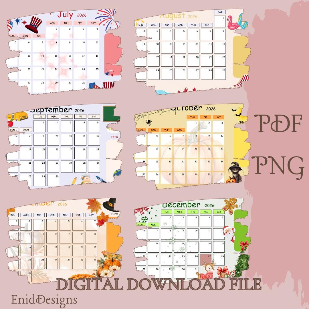 Whimsical 2026 Monthly Calendar | Printable & Editable Digital Download ...