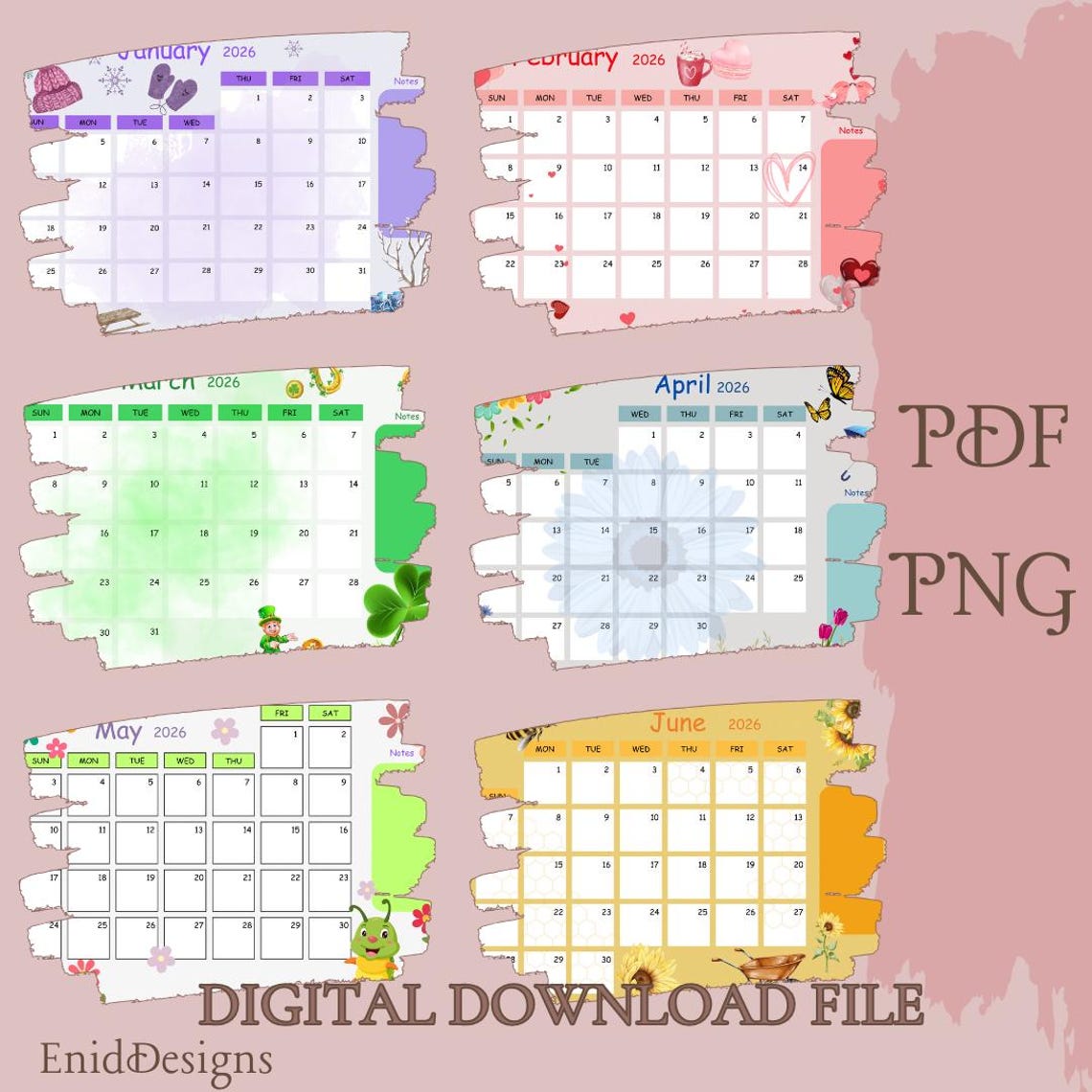 Whimsical 2026 Monthly Calendar | Printable & Editable Digital Download ...