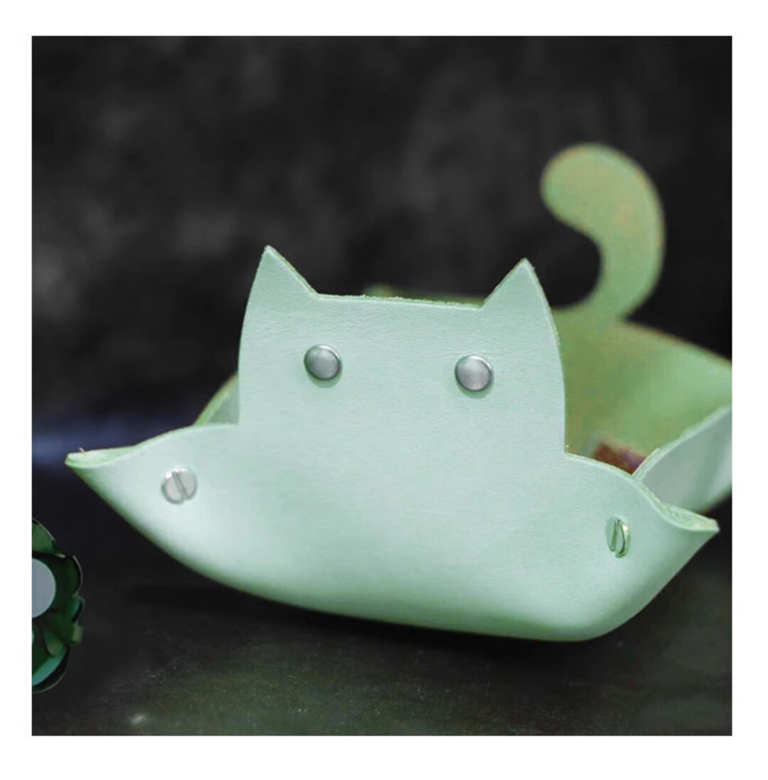Cute Cat Leather Desk Storage Tray Die Cutting-handmade Organizer Tray ...