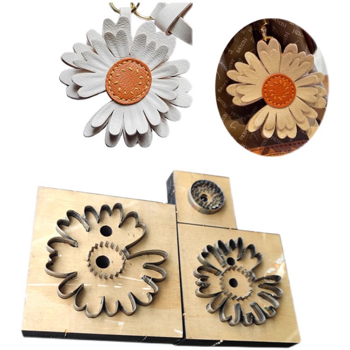 Daisy Keychain Leather Die Cutting, Custom Daisy Pendant Leather ...