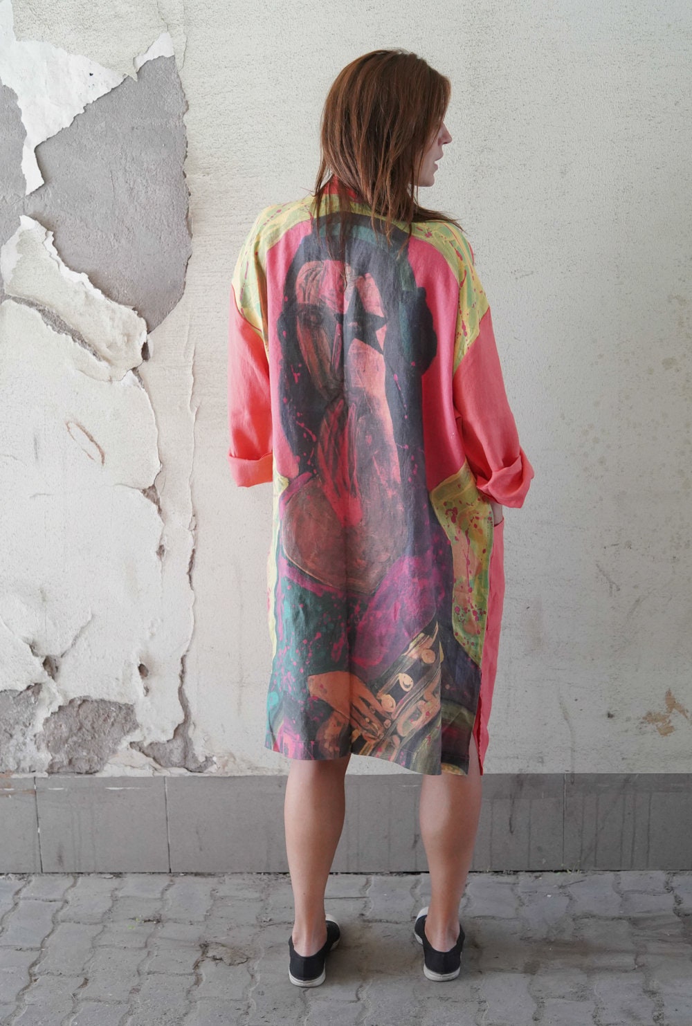 Punk Jacket / Summer Punk Mona Lisa Linen Jacket / Coral Linen Jacket ...