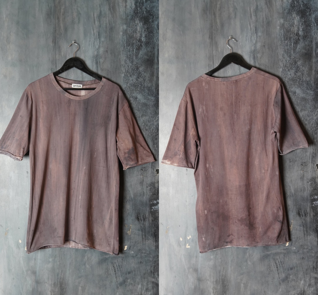 Naturally Dyed Cotton T-shirt / Distressed T-shirt / Men Medium Cotton ...