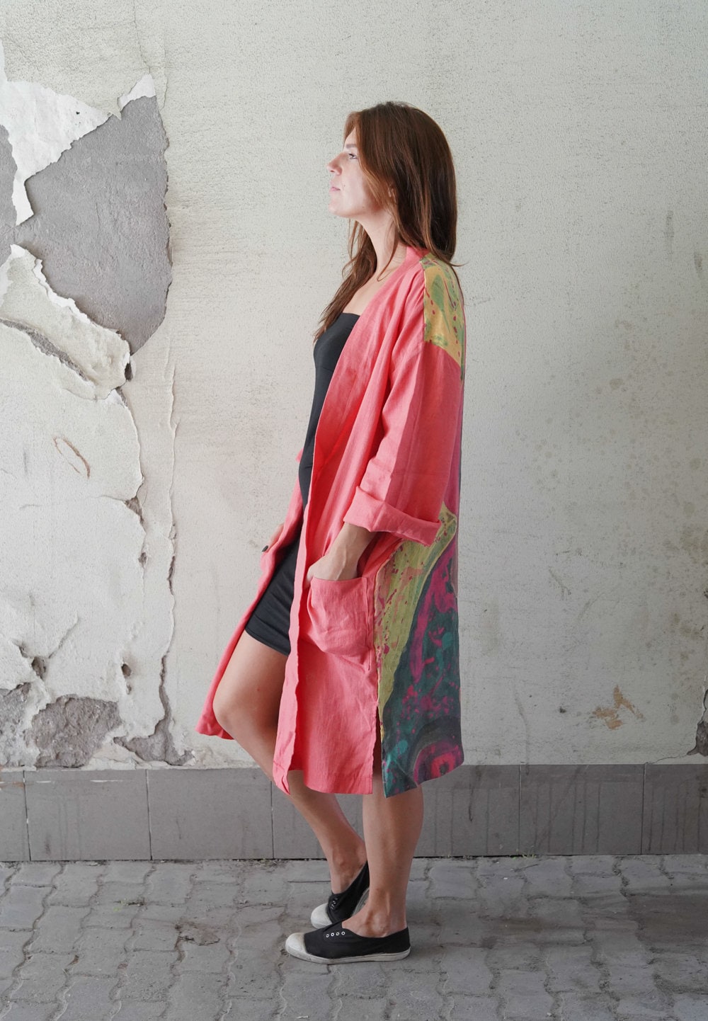 Punk Jacket / Summer Punk Mona Lisa Linen Jacket / Coral Linen Jacket ...