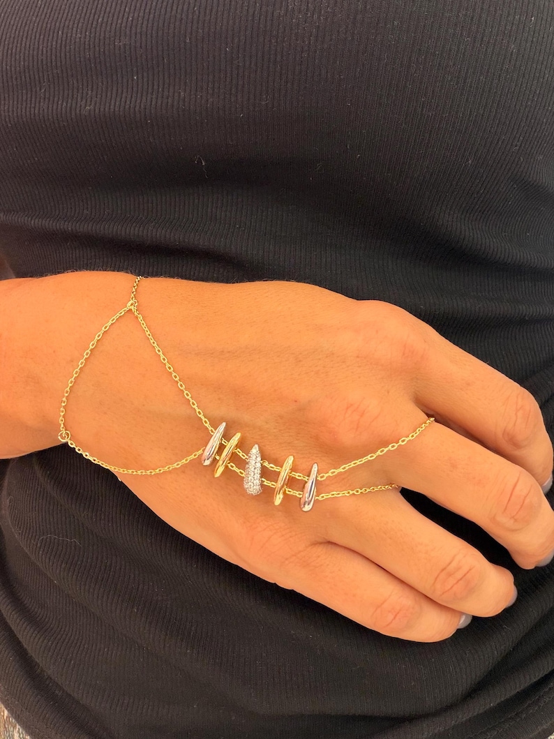 Two-tone Stainless Steel Hand Chain Bracelet - Crystal Accent - Etsy