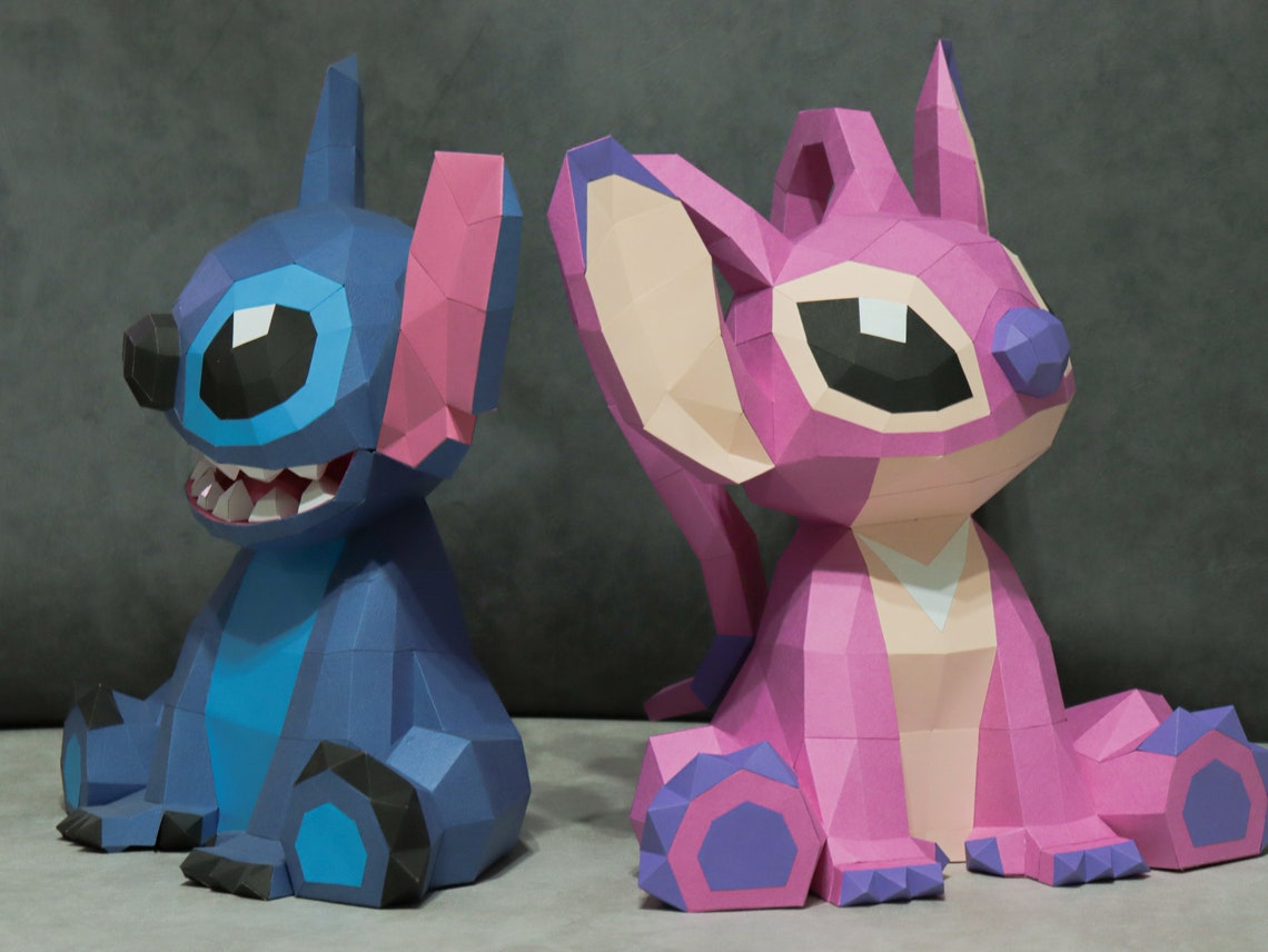 Stitch and Angel Papercraft DIY Pepakura Origami Template Low - Etsy