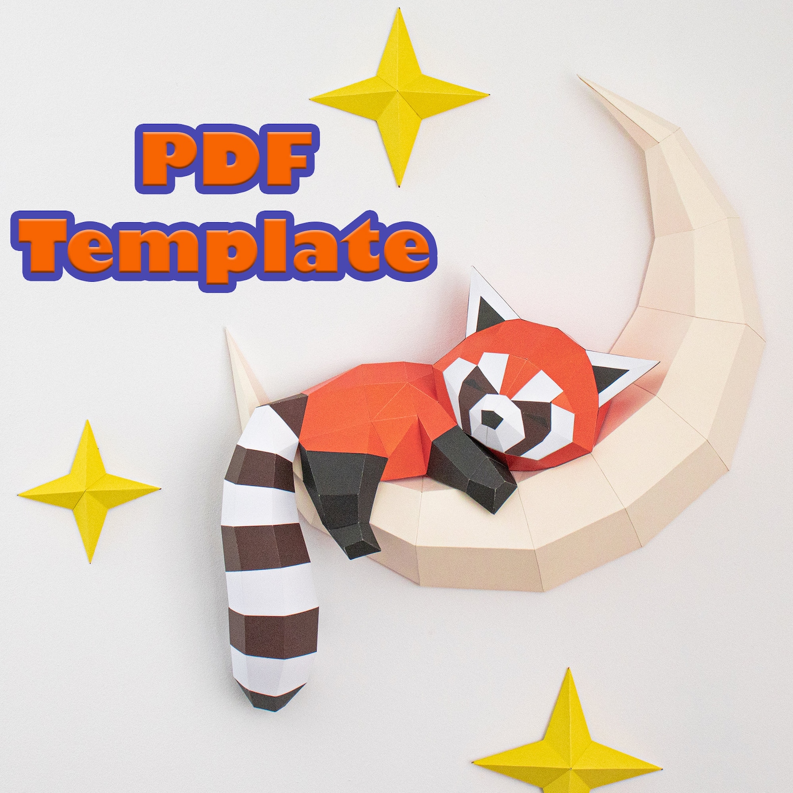 Red Panda on the Moon PDF Template Pepakura Papercraft Origami - Etsy