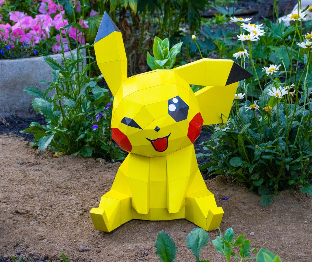 Low Poly Pikachu Sit 3D Papercraft PDF, SVG Template to Create 3D ...