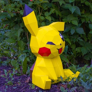 Low Poly Pikachu Sit 3D Papercraft PDF, SVG Template to Create 3D ...