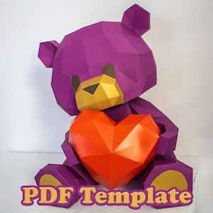 Bear With a Heart PDF Papercraft DIY Pepakura Origami Template Low Poly ...