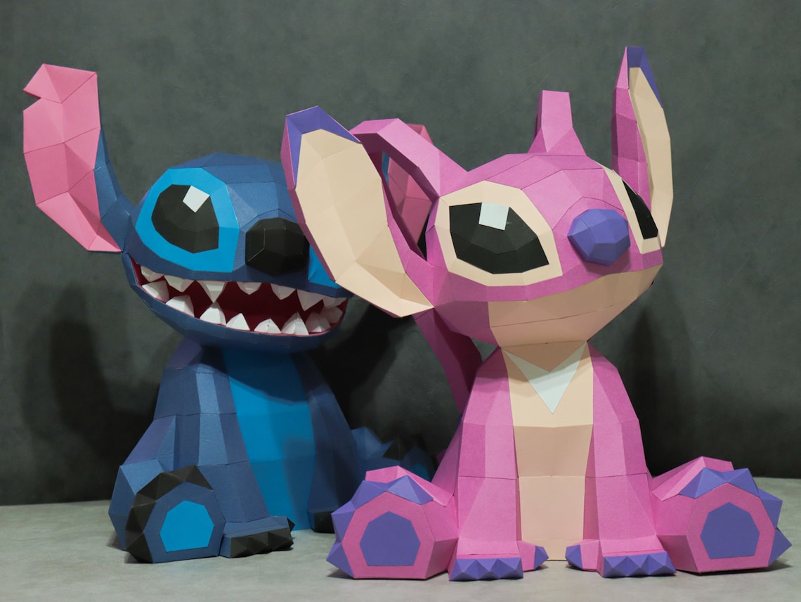 Stitch and Angel Papercraft DIY Pepakura Origami Template Low - Etsy