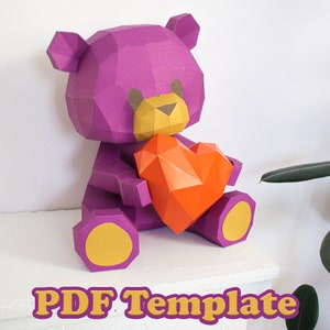 Bear With a Heart PDF Papercraft DIY Pepakura Origami Template Low Poly ...