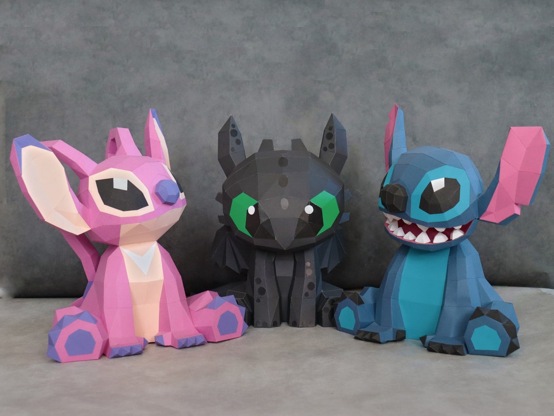 Stitch, Angel and Night Fury Dragon PDF SVG Papercraft DIY Pepakura ...
