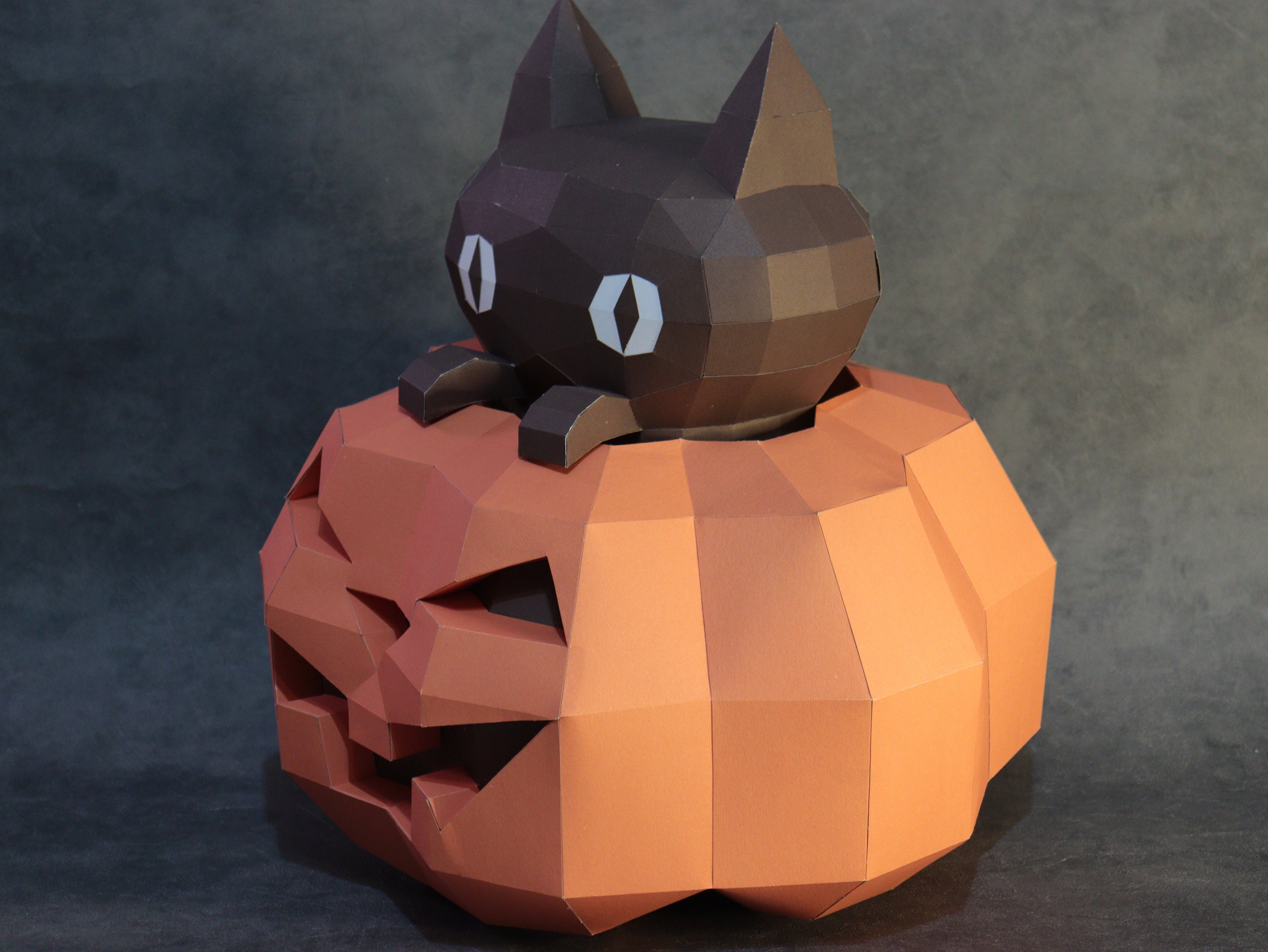 Pumpkin and Cat Papercraft Halloween DIY Pepakura Origami Template Low ...