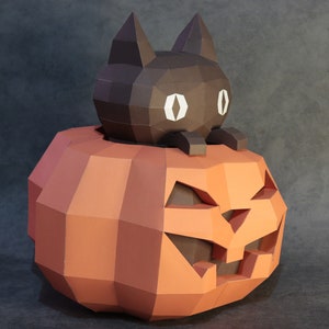 Pumpkin and Cat Papercraft Halloween DIY Pepakura Origami Template Low ...