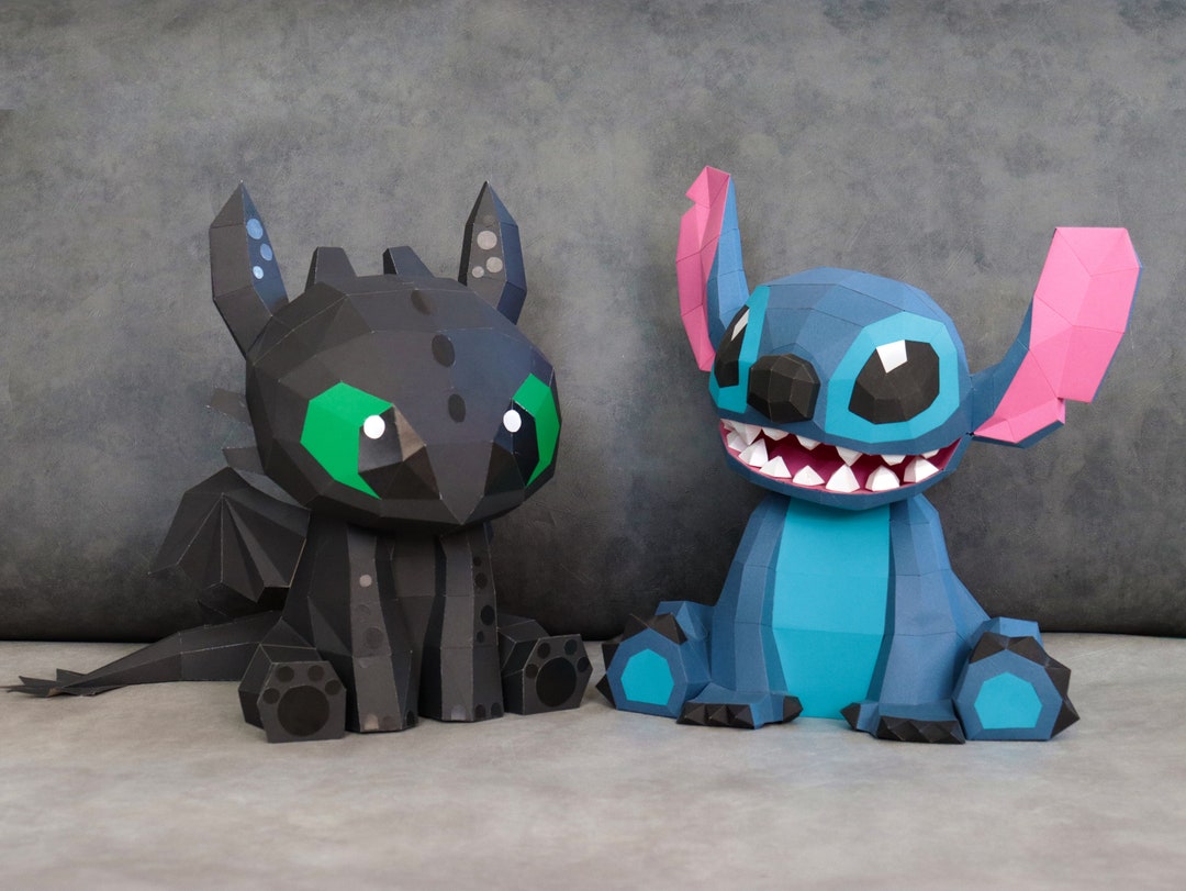 Stitch and Night Fury Dragon PDF SVG Papercraft DIY Pepakura Origami ...