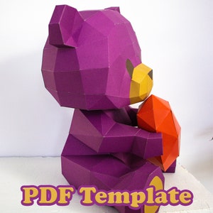Bear With a Heart PDF Papercraft DIY Pepakura Origami Template Low Poly ...
