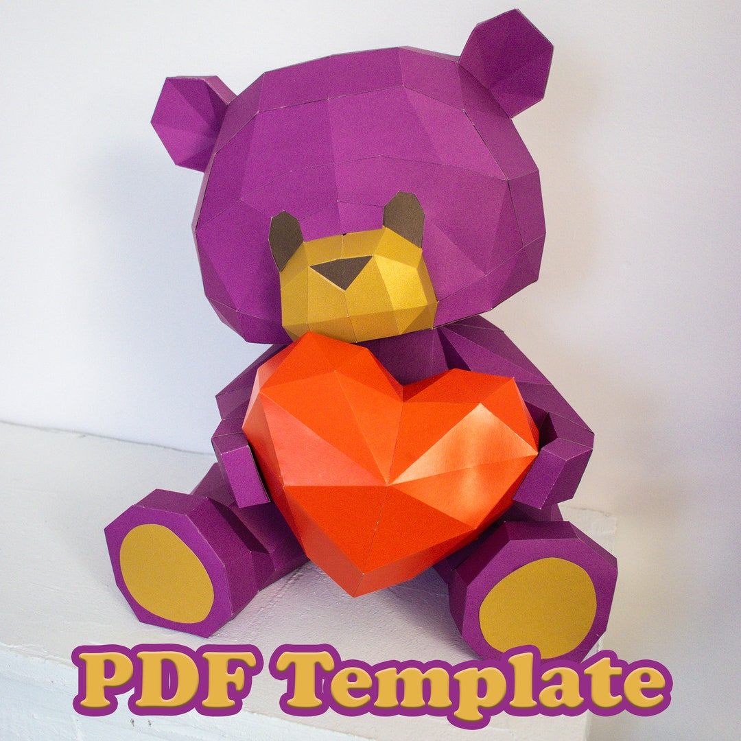 Bear With a Heart PDF Papercraft DIY Pepakura Origami Template Low Poly ...