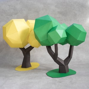 Set of Trees 2 Pieces Papercraft DIY Pepakura Origami Kit Template Low ...
