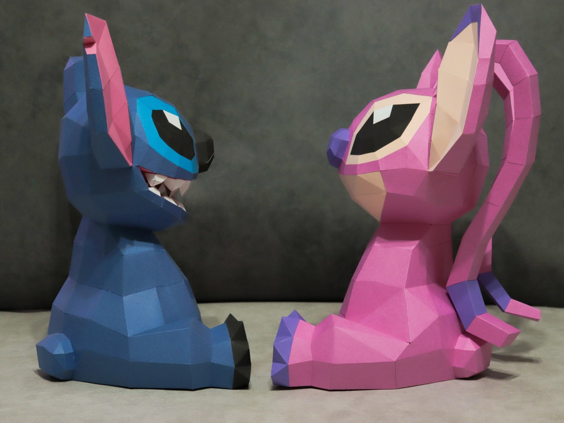 Stitch and Angel Papercraft DIY Pepakura Origami Template Low - Etsy UK