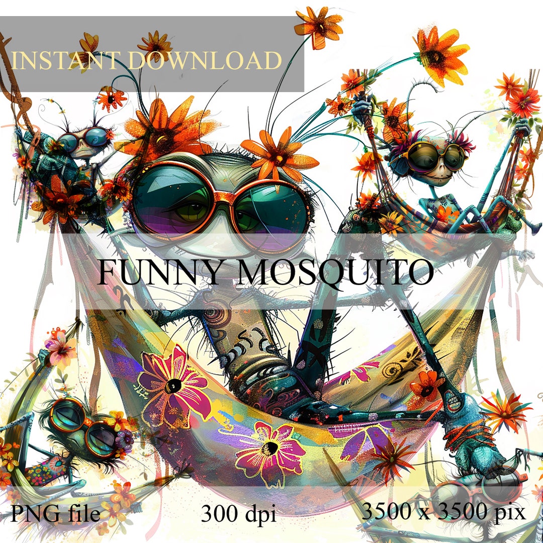 Clipart Junk Journal Stickers Funny Mosquito, Junk Journal Sticker ...