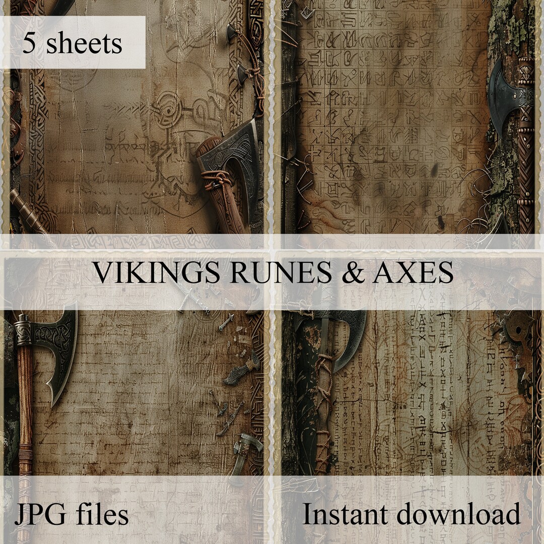 Junk Journal Pages, Vikings, Runes, Axes, Scrapbooking Pages, Printable ...