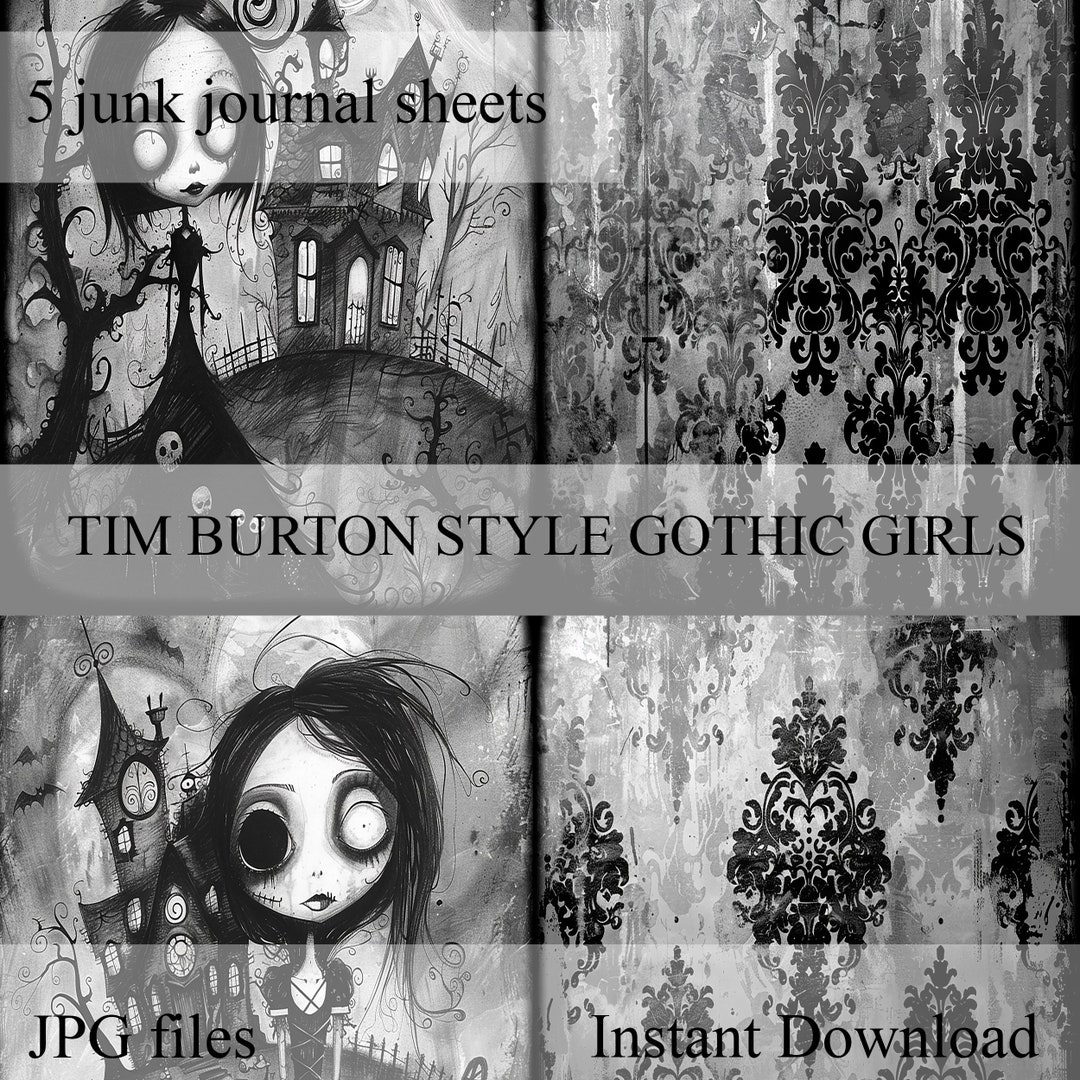Tim Burton Style Junk Journal Pages, Junk Journal Kit, Junk Journal ...