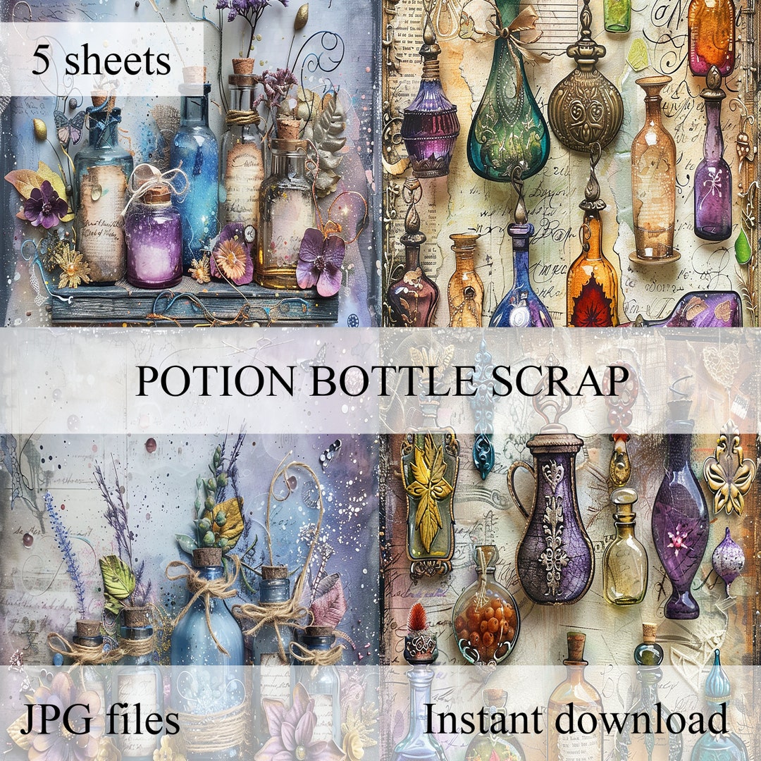 Potion Bottles Junk Journal Paper, Pharmacy, Apothecary, Scrapbook ...